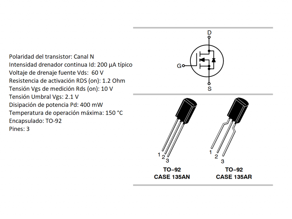 Transistor Mosfet Efecto De Campo 2N7000 Canal N To-92 60V - yorobotics