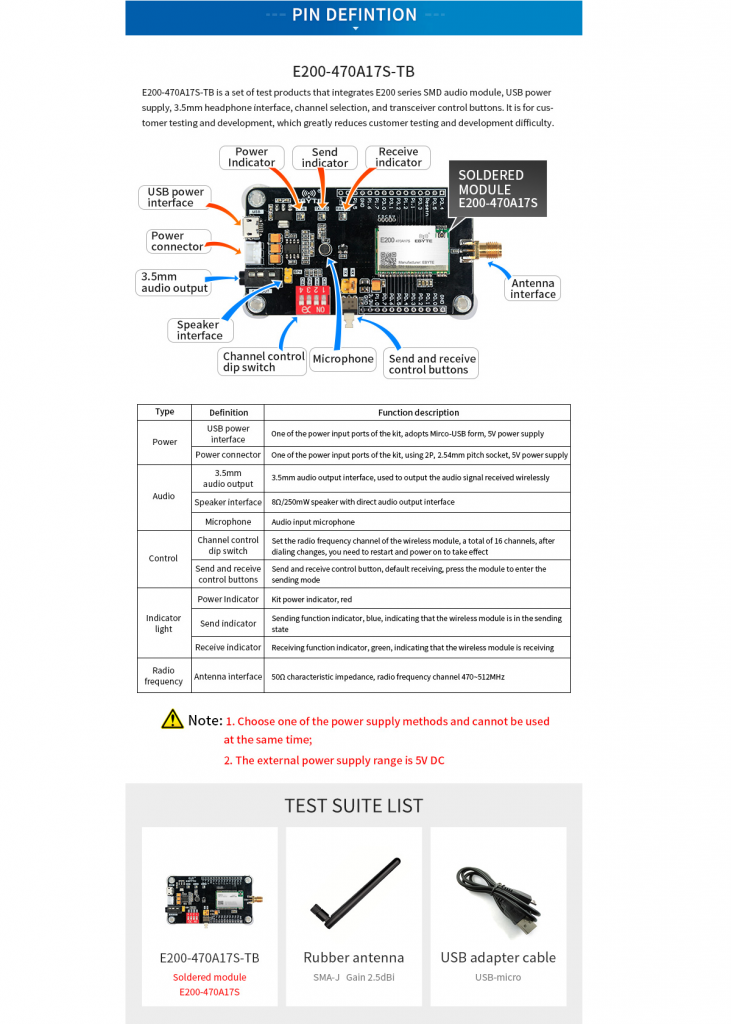 Intercom Audio Inalambrico LoRa 300mt 470MHz E200-470A17S-TB - yorobotics