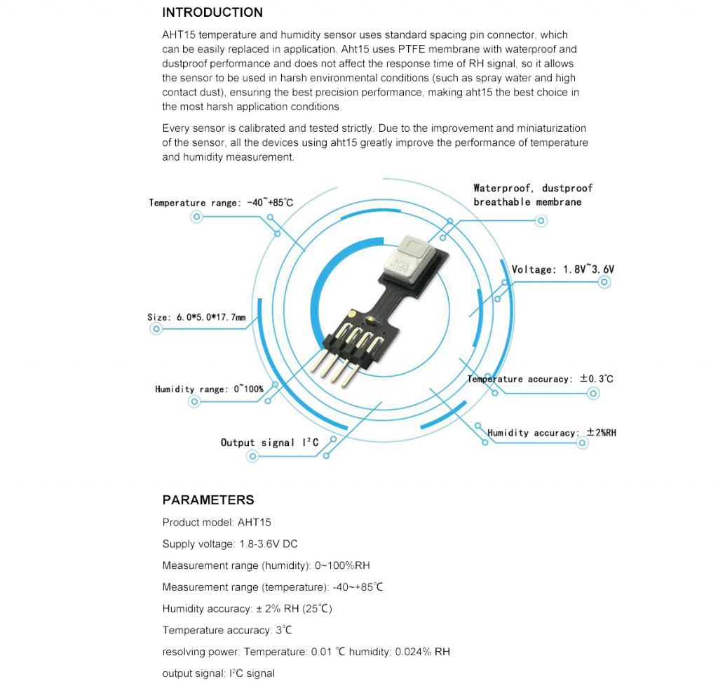 Sensor Temperatura Humedad AHT15 3.6V I2C -40~85C - yorobotics