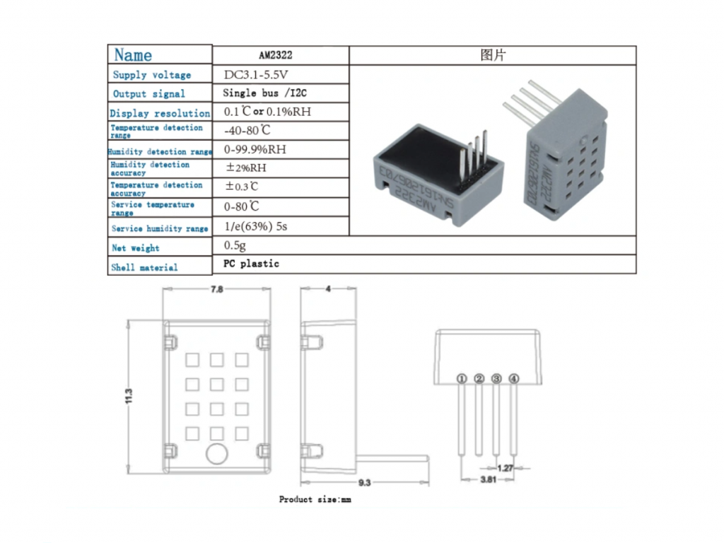 Sensor Temperatura Humedad AM2322 3-5V I2C -40~80C - yorobotics