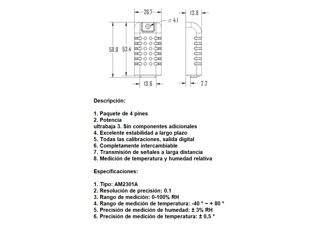 Sensor Temperatura Humedad DHT21 AM2301A 3-5V 80C - yorobotics
