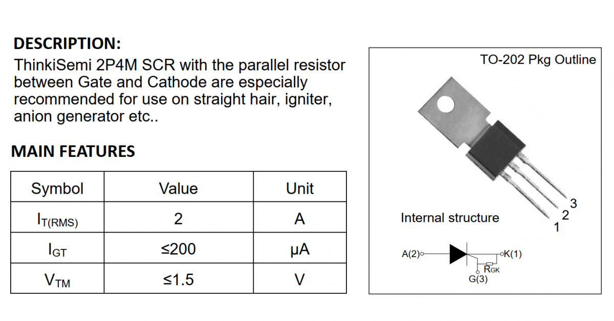 Transistor Tiristor SCR Unidireccional 2P4M 500V 2A TO-126 - yorobotics