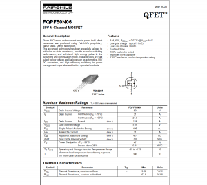 Mosfet Transistor Potencia FQPF50N06 50N06 TO-220F 60V 50A - yorobotics