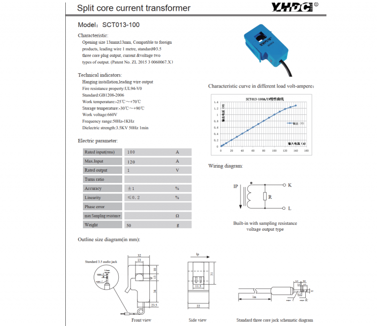 Sensor Corriente AC SCT013 SCT-013-000 100A 1V - yorobotics