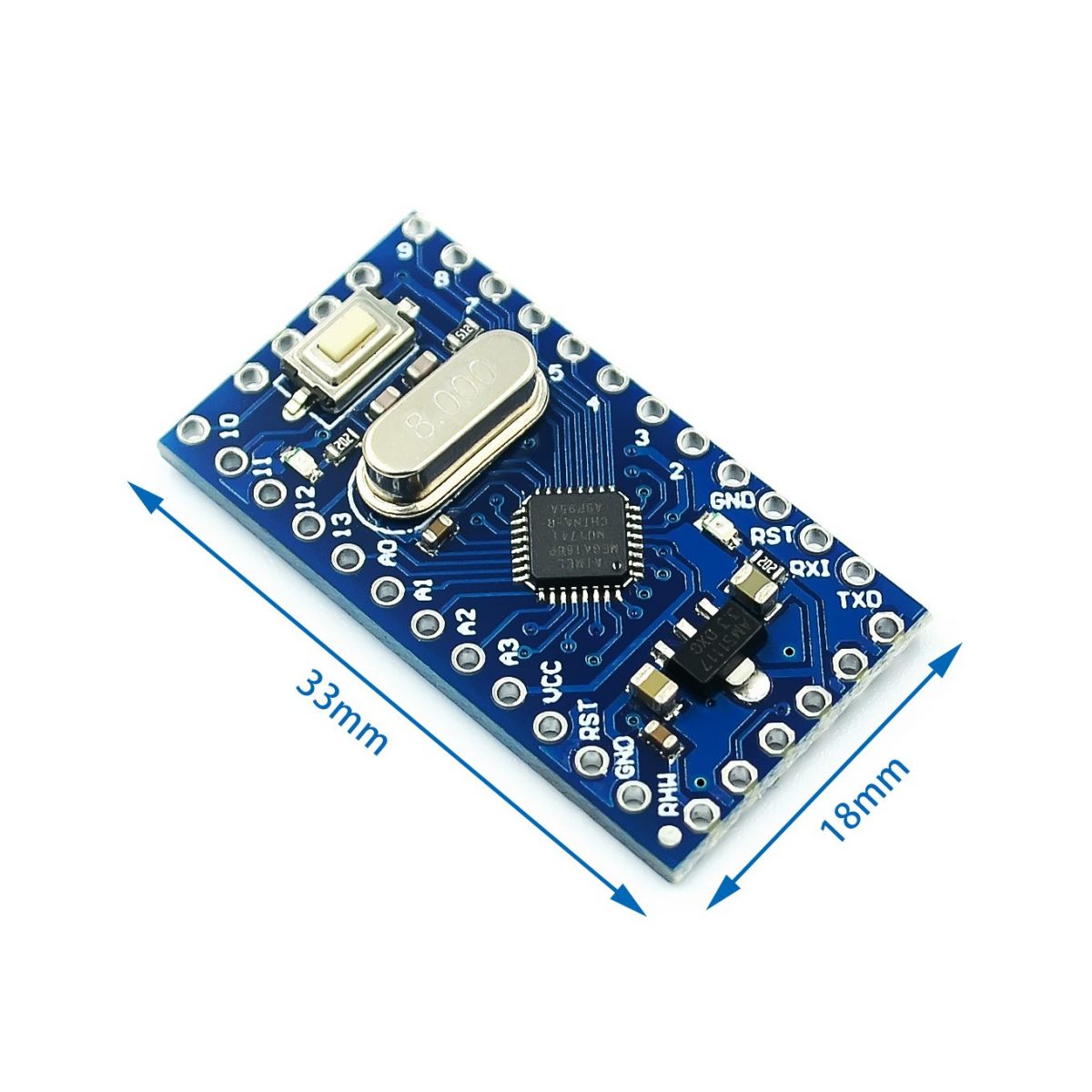 Tarjeta Desarrollo Compatible Arduino Pro Mini 168p 3.3V - yorobotics