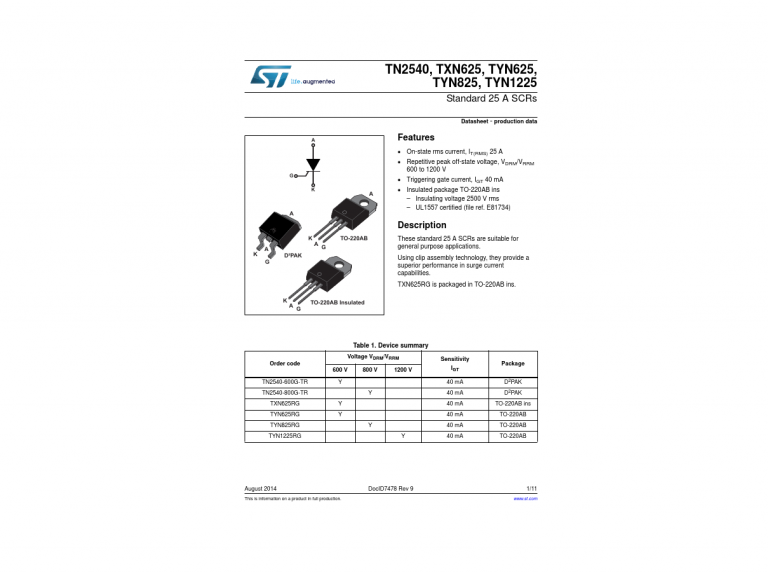 Transistor Tiristor Scr TYN1225 ST TO-220 1200V 25A - yorobotics