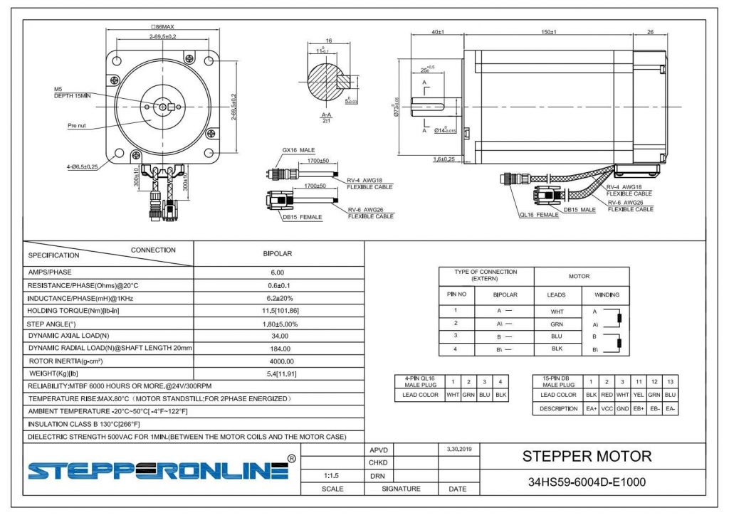 Motor Paso Paso Nema34 12Nm 34HS59-6004D-E1000 Driver CL86T - yorobotics
