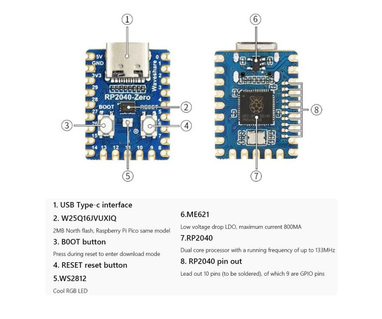Tarjeta Desarrollo Raspberry Pi Pico RP2040-zero RP2040 Mini - yorobotics