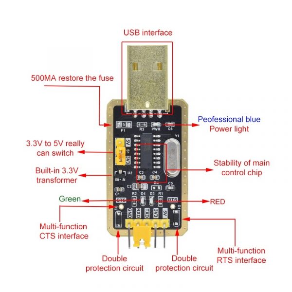 Conversor Usb Serial Rs232 a TTL Ch340 Ch340g 5V 3.3V - yorobotics