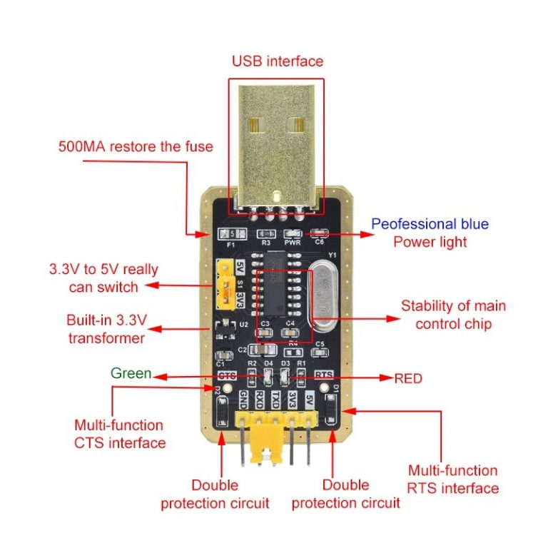 Conversor Usb Serial Rs232 a TTL Ch340 Ch340g 5V 3.3V - yorobotics
