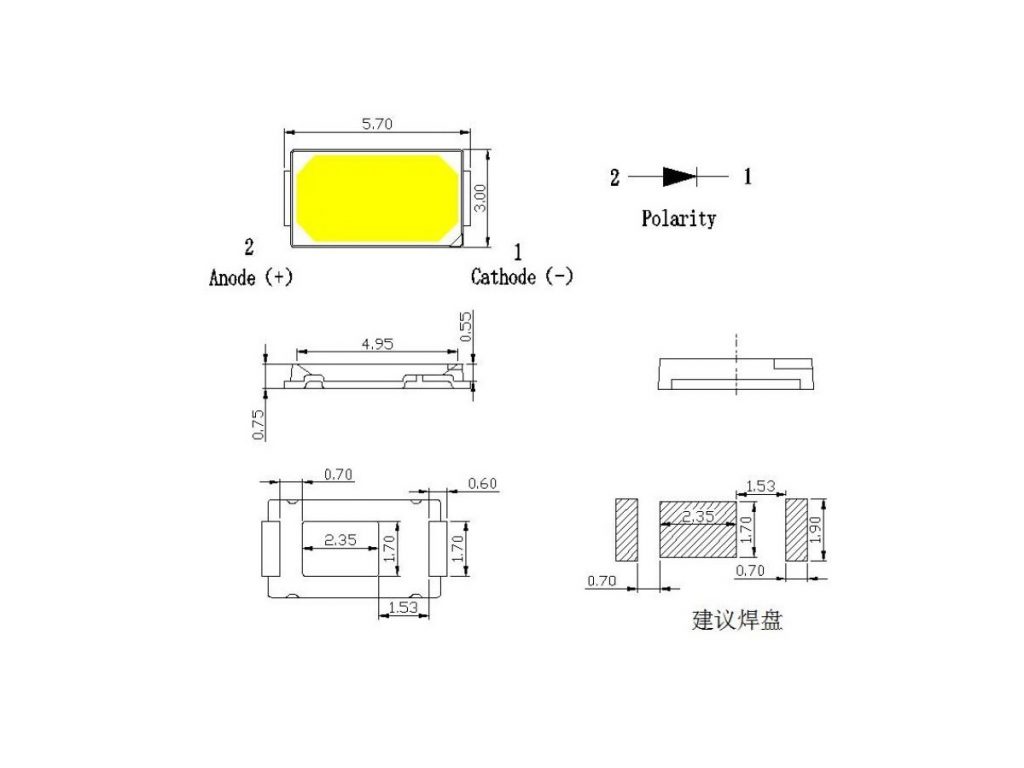 Led Smd Superficial 5730 Blanco Frio 0.5W 50-55lm 6500k - yorobotics