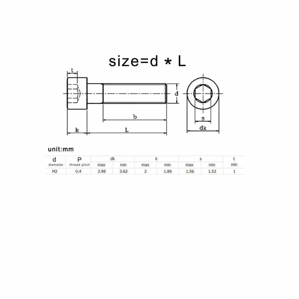 Tornillo Bristol M2 Longitud 20mm Allen 2mm Mini Din912 - yorobotics